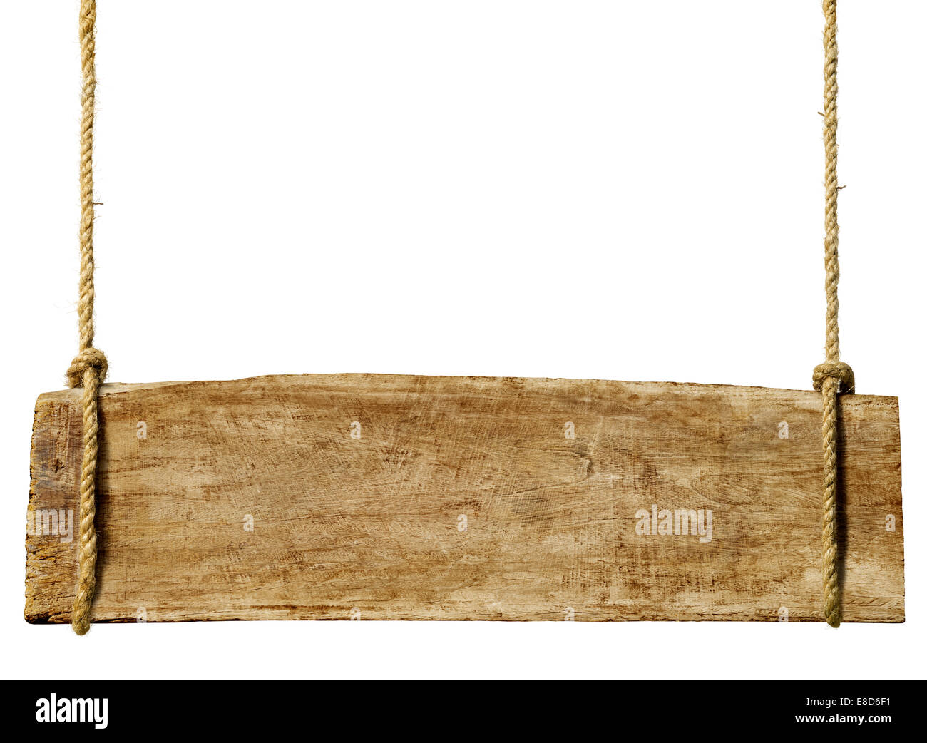 Wooden sign hanging from rope Stock Photo - Alamy