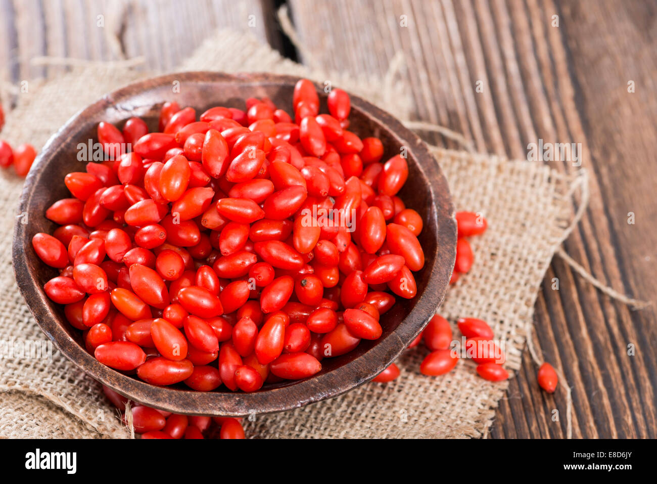 Small portion of fresh Goji Berries (Wolfberry), detailed close-up shot ...
