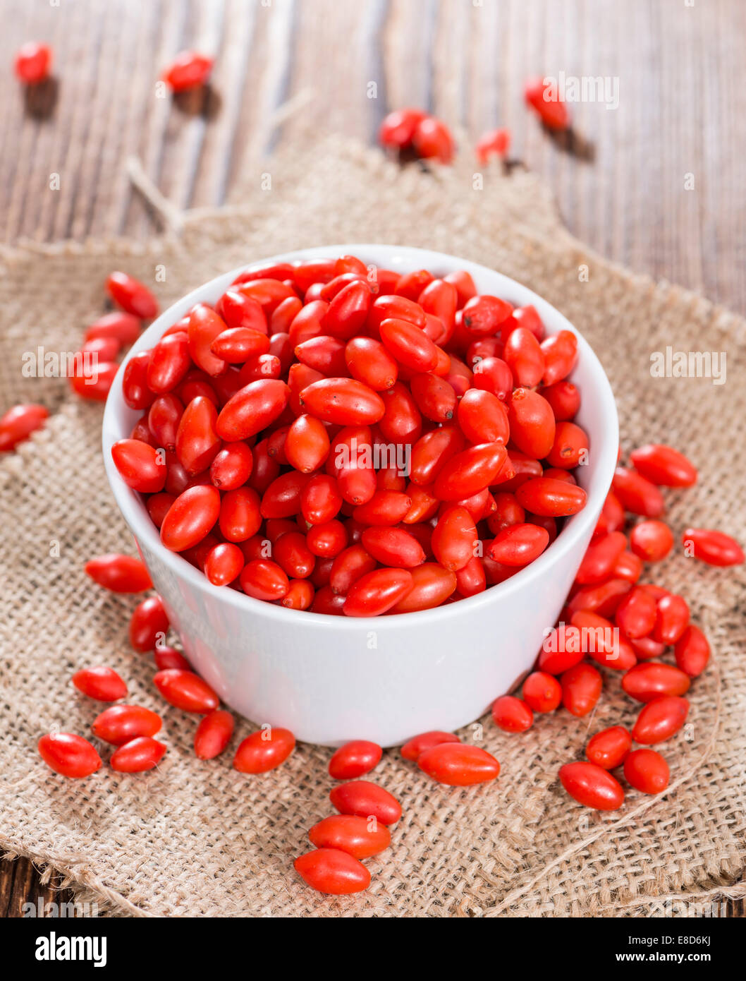 Small portion of fresh Goji Berries (Wolfberry), detailed close-up shot ...