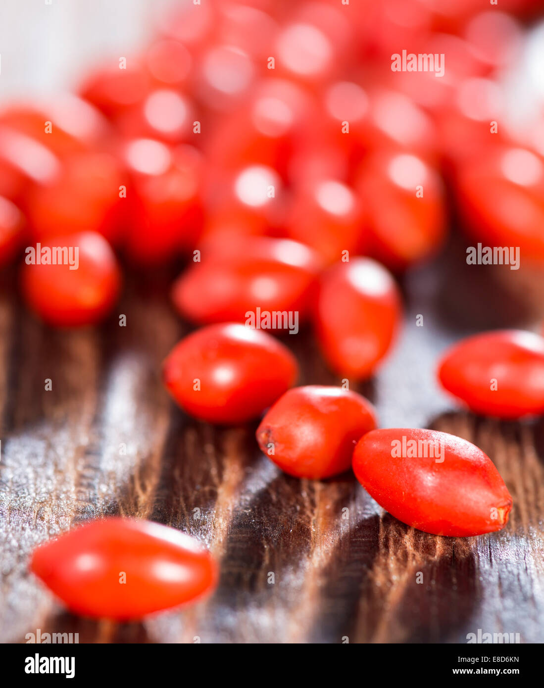 Small portion of fresh Goji Berries (Wolfberry), detailed close-up shot ...