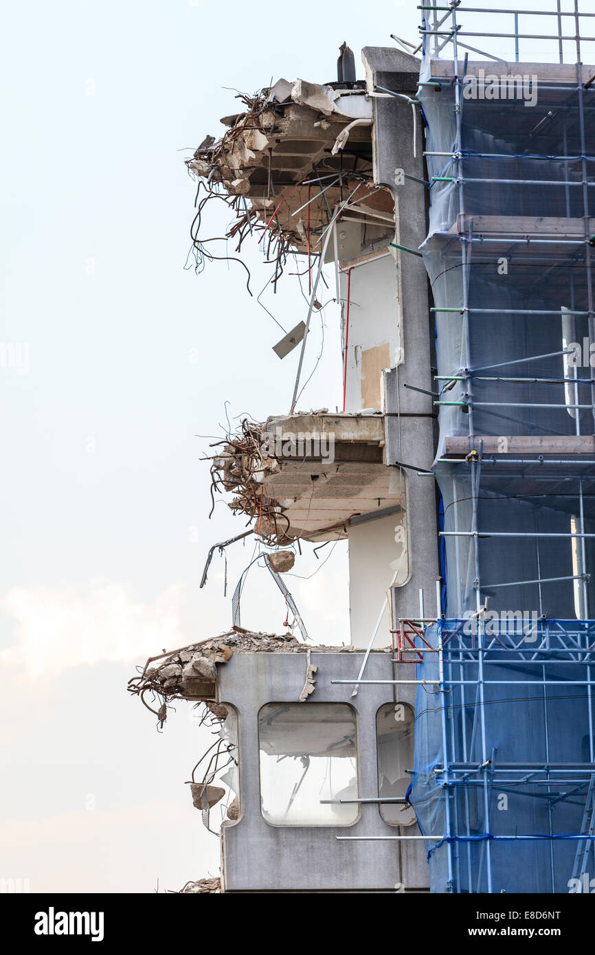 Urban scene. Dismantling of a house. Ruins of building under ...