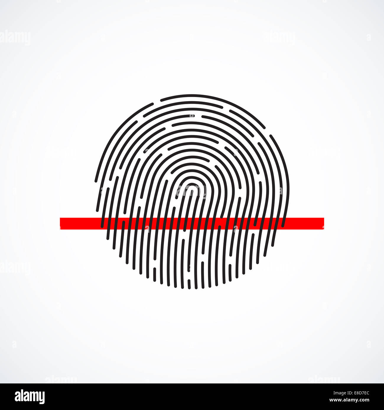 Fingerprint identification system, black symbol with red strip isolated ...