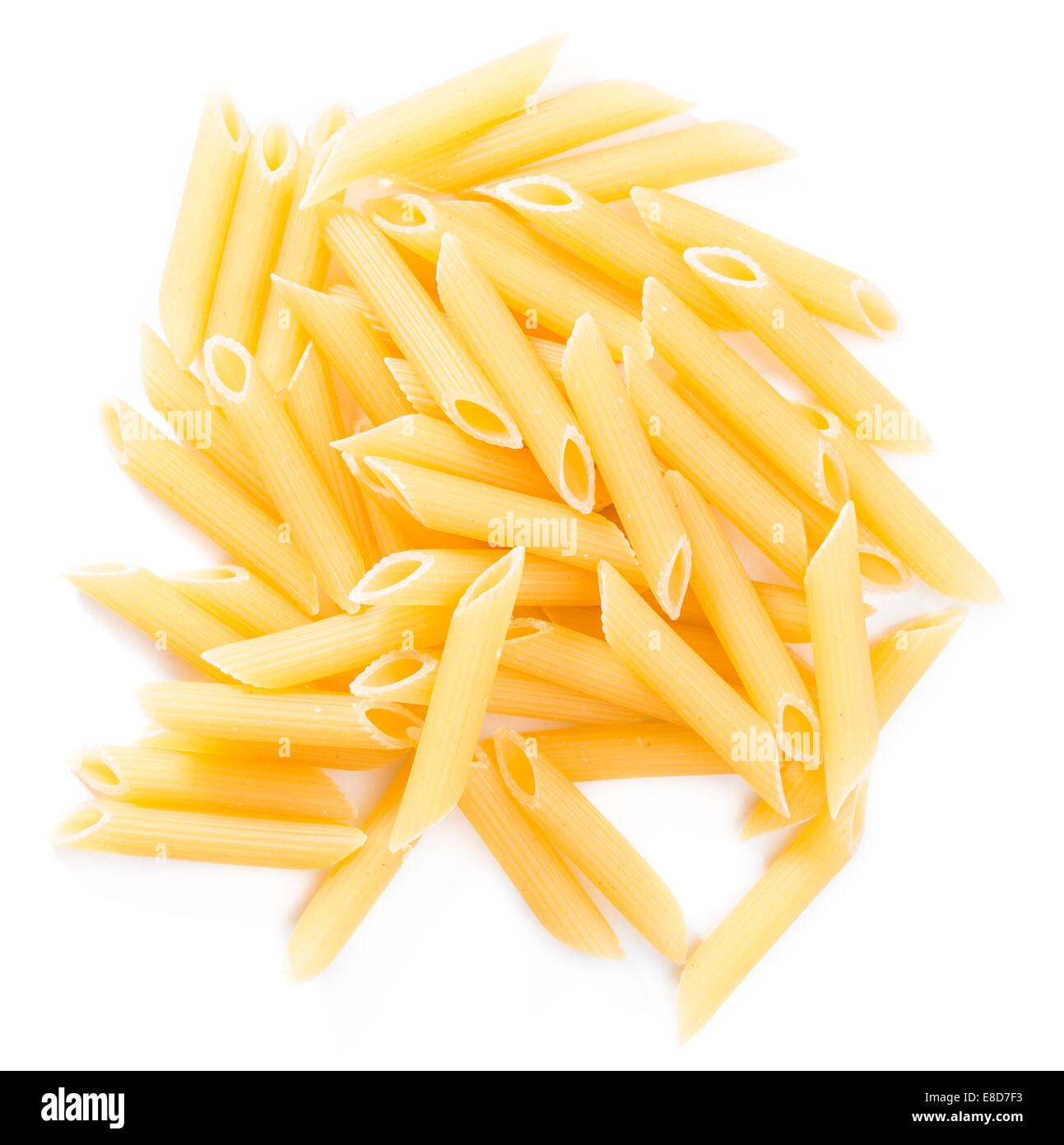 Portion of raw Penne isolated on pure white background Stock Photo - Alamy