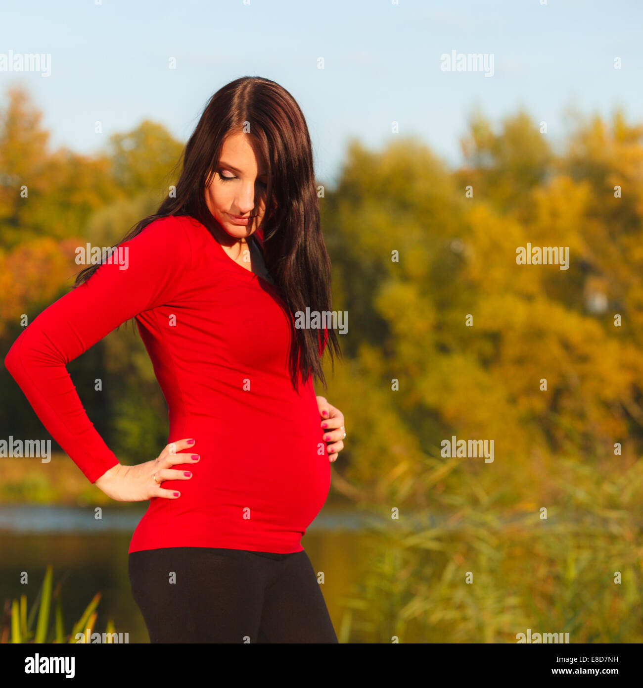 Pregnancy, motherhood and happiness concept. Relaxed calm pregnant ...
