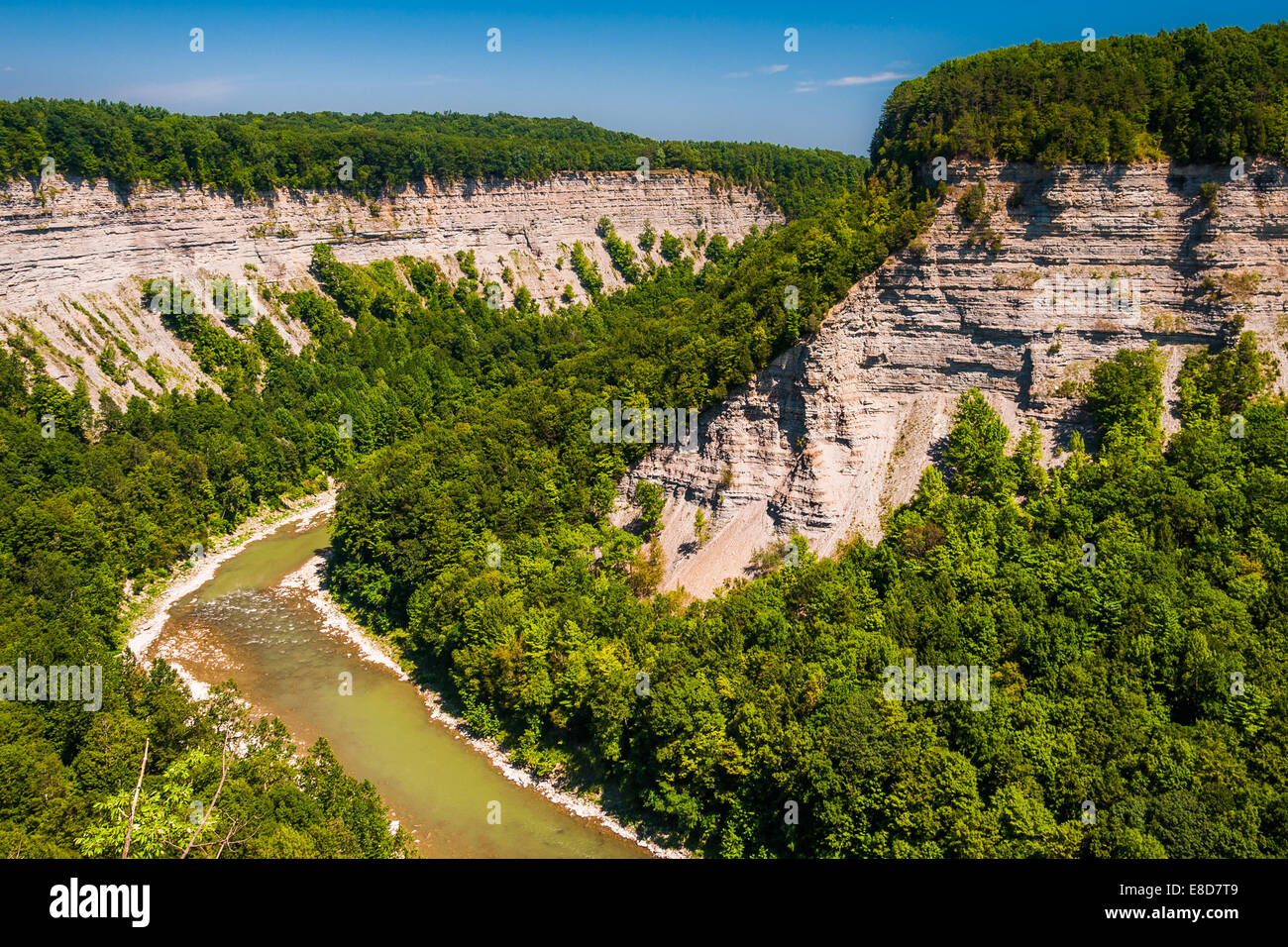 View of the deep Genesee River gorge in Letchworth State Park, New York ...