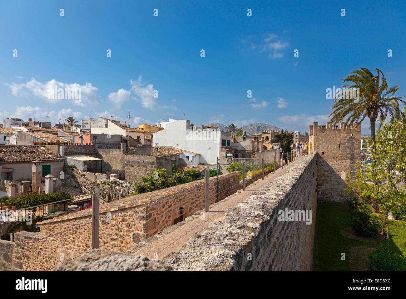 City walls and roofs of the historic centre, Alcudia, Majorca, Balearic ...