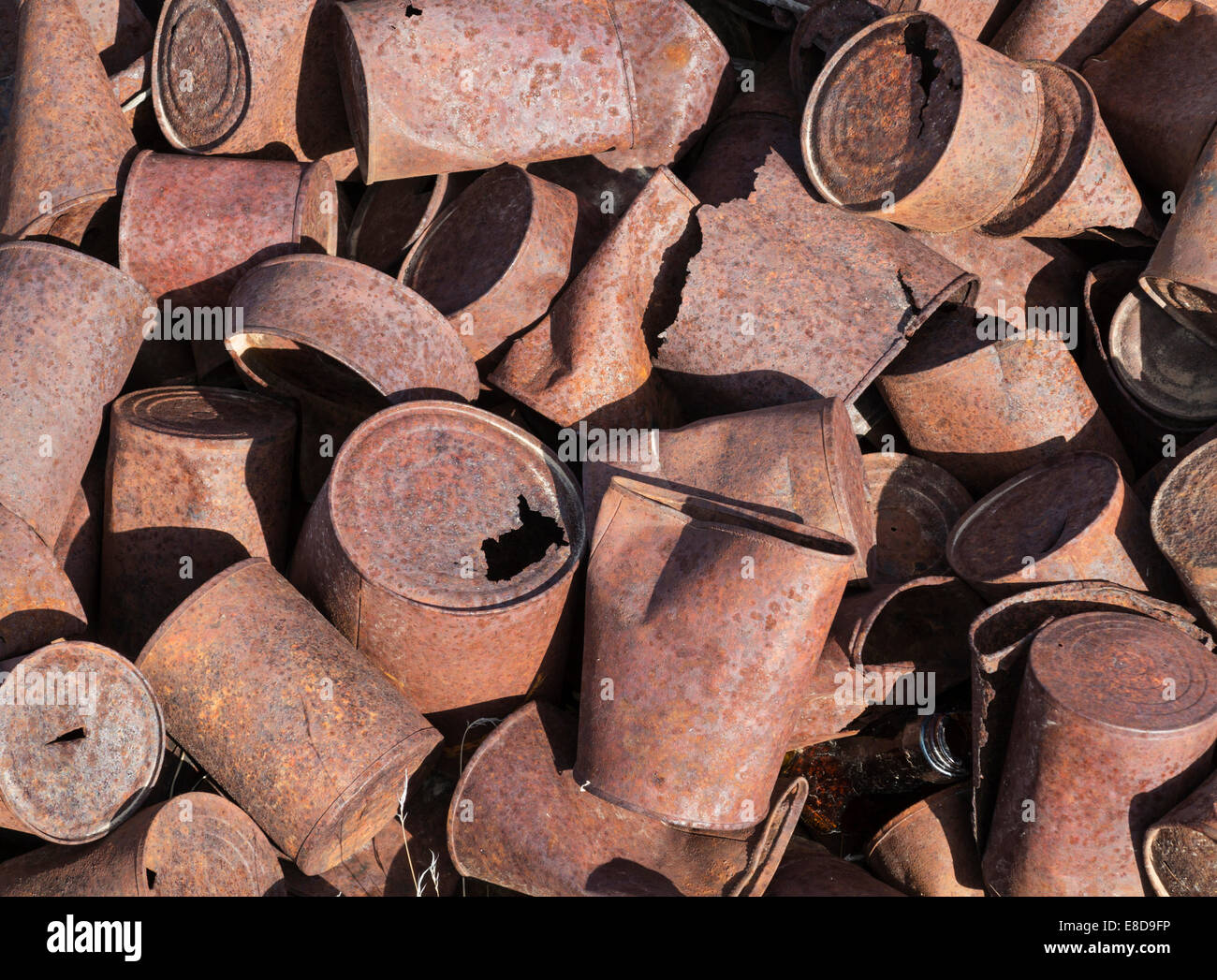 Rusted cups and tins, ghost town of Rhyolite, Nevada, USA Stock Photo ...