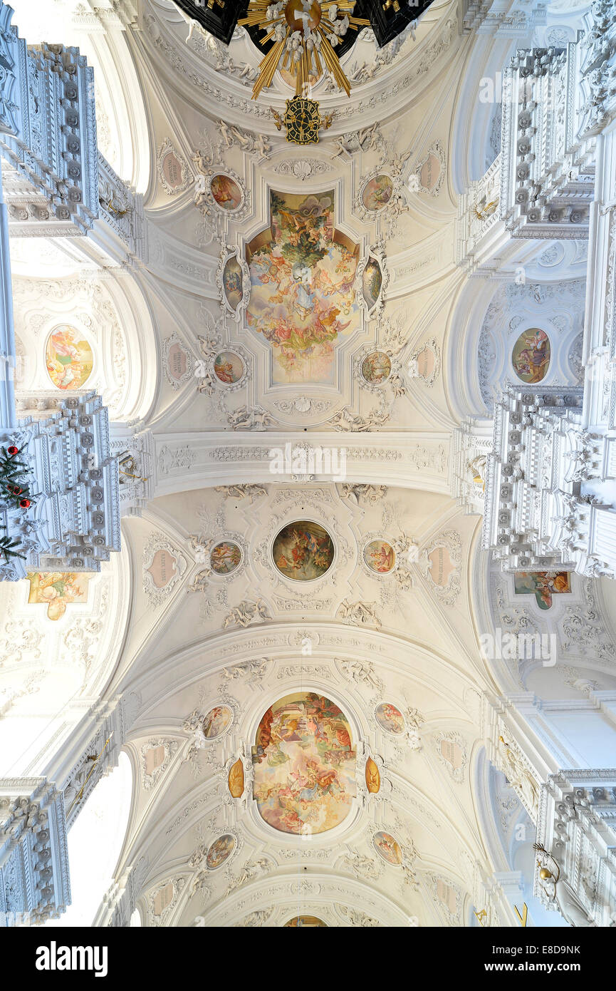 Baroque vaulted ceiling of the nave, Schönenberg Church, Ellwangen ...