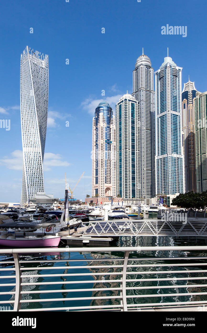 Cayan Tower and skyscrapers with marina, Dubai Marina, Dubai, United ...