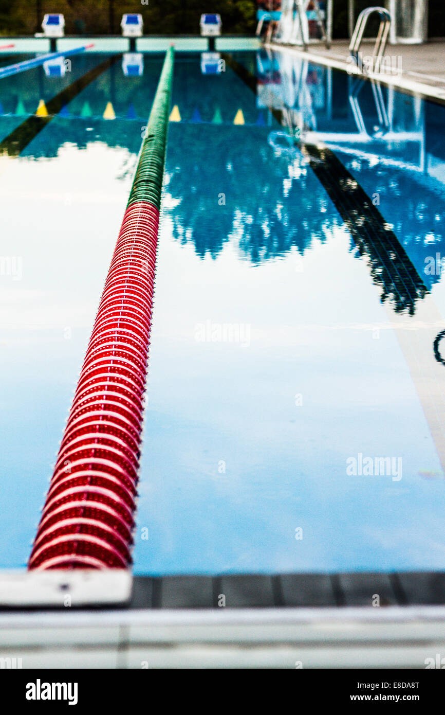 50m Olympic Outdoor Pool Corridor Cables Floating and Calm Water Stock ...