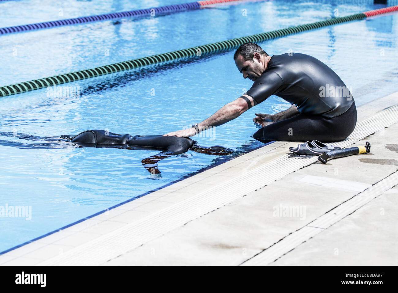 Coach Holding a Performer during an Official Static Apnea Competition ...