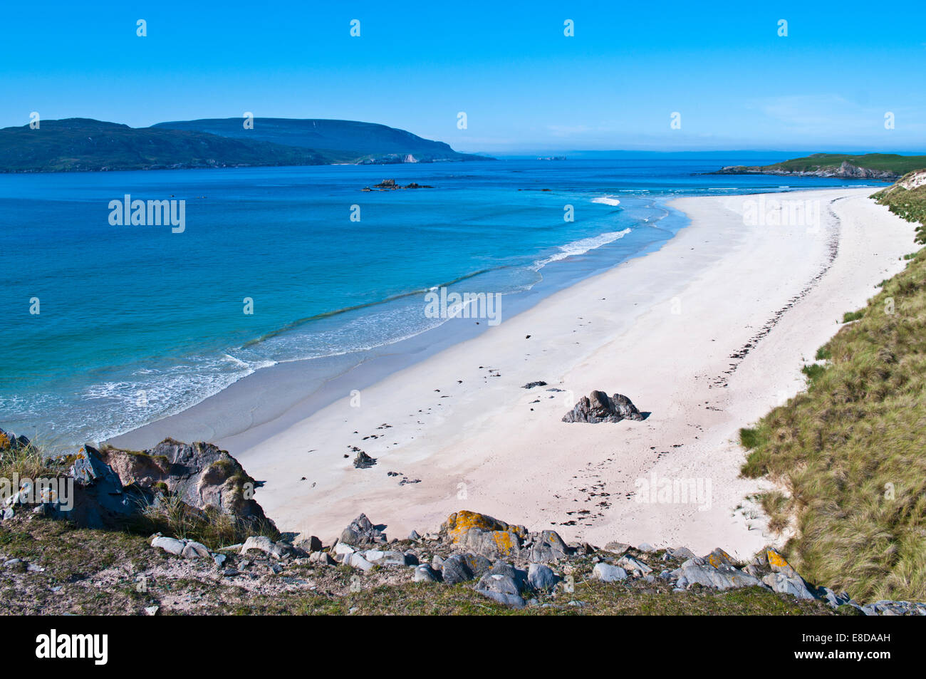 Beautiful remote sandy beach at Balnakeil Bay, the Cape Wrath peninsula ...
