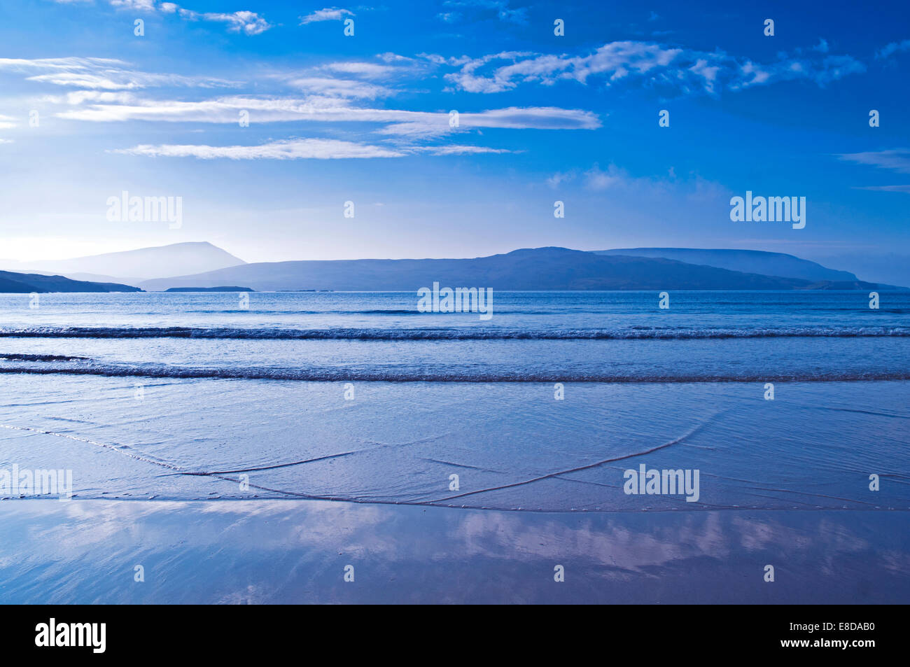 Waves and reflections in wet sand, Balnakeil Bay, Durness, Sutherland ...