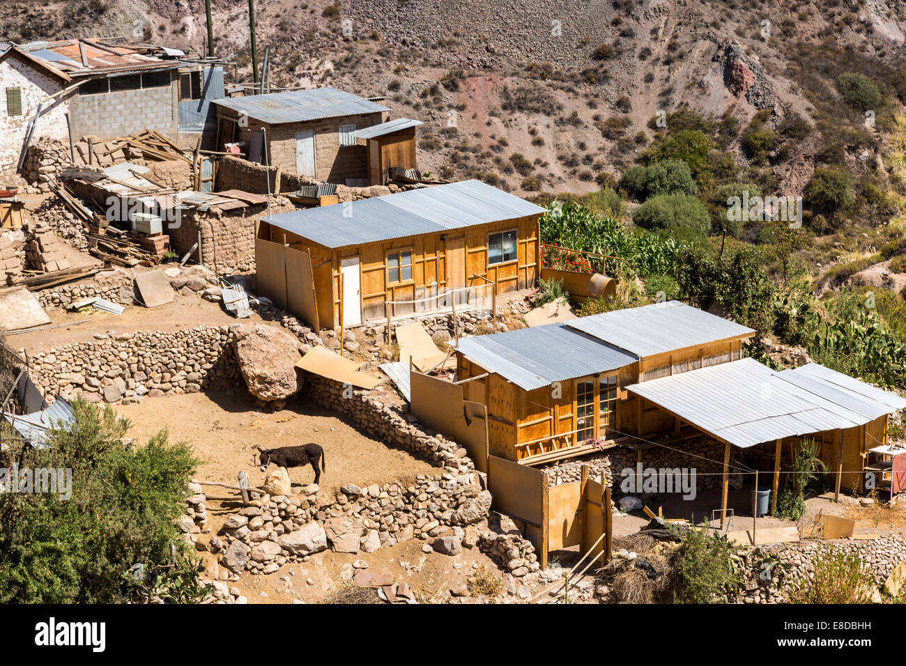 Simple huts in Socoromo, Lauca National Park, Atacama Desert, northern ...