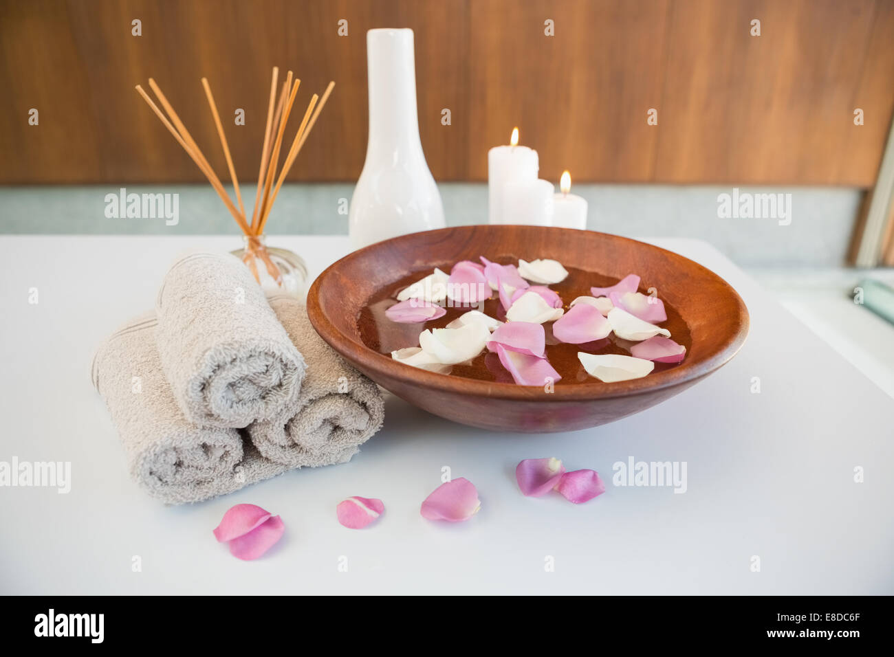 Towels and other spa objects Stock Photo - Alamy