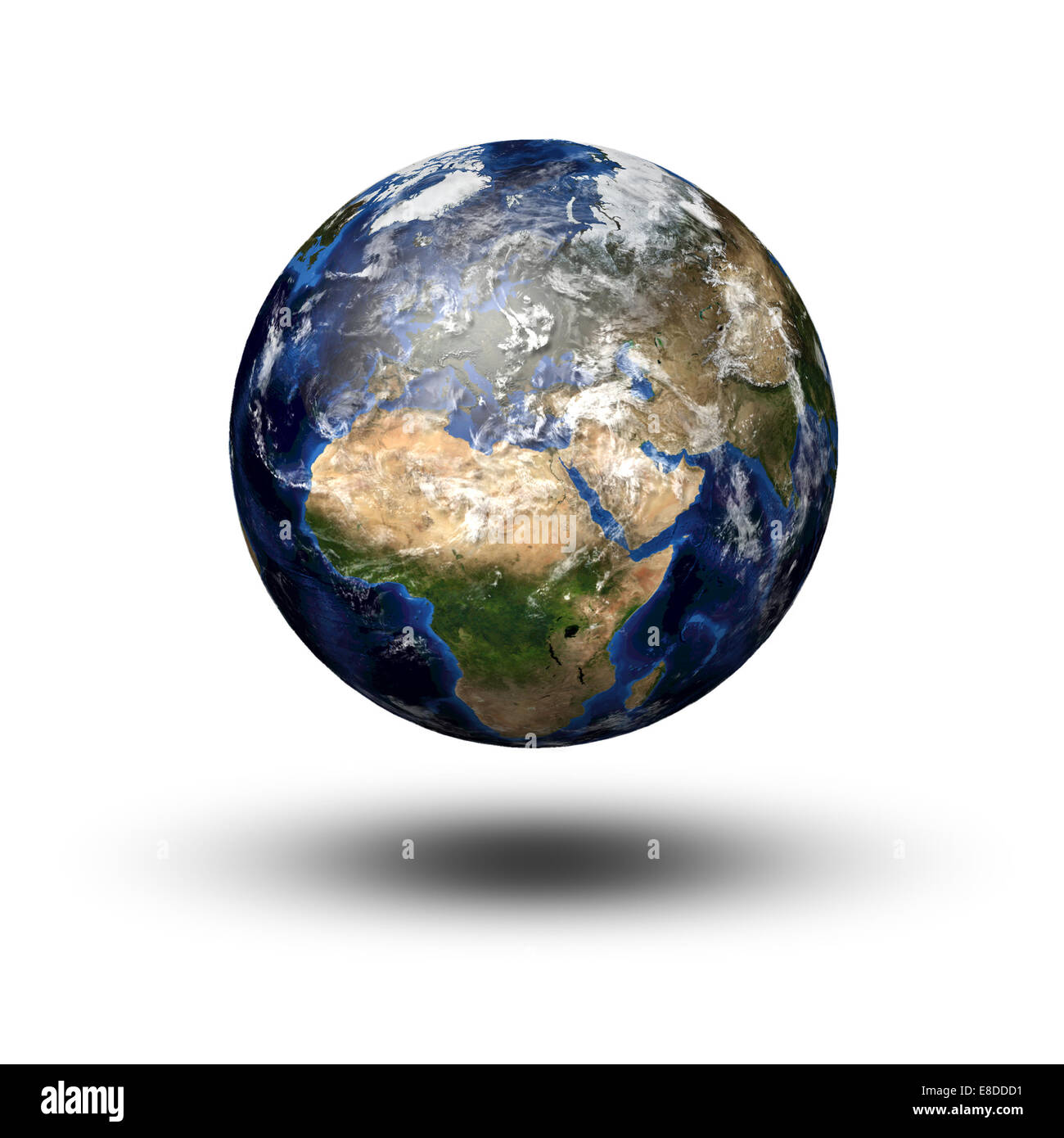 3D image of planet Earth flying above the shadow. View to Europe and ...