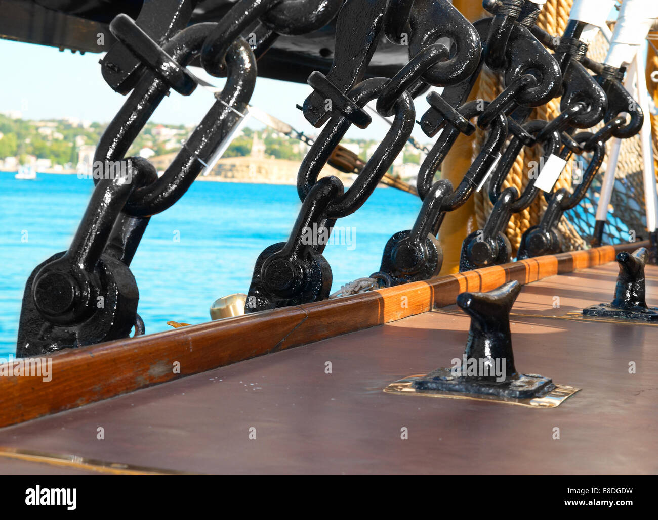 Black metal rigging and ropes on a deck of sail ship Stock Photo - Alamy