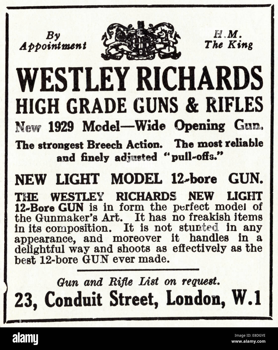 1920s advertisement for guns & rifles by WESTLEY RICHARDS of Conduit ...