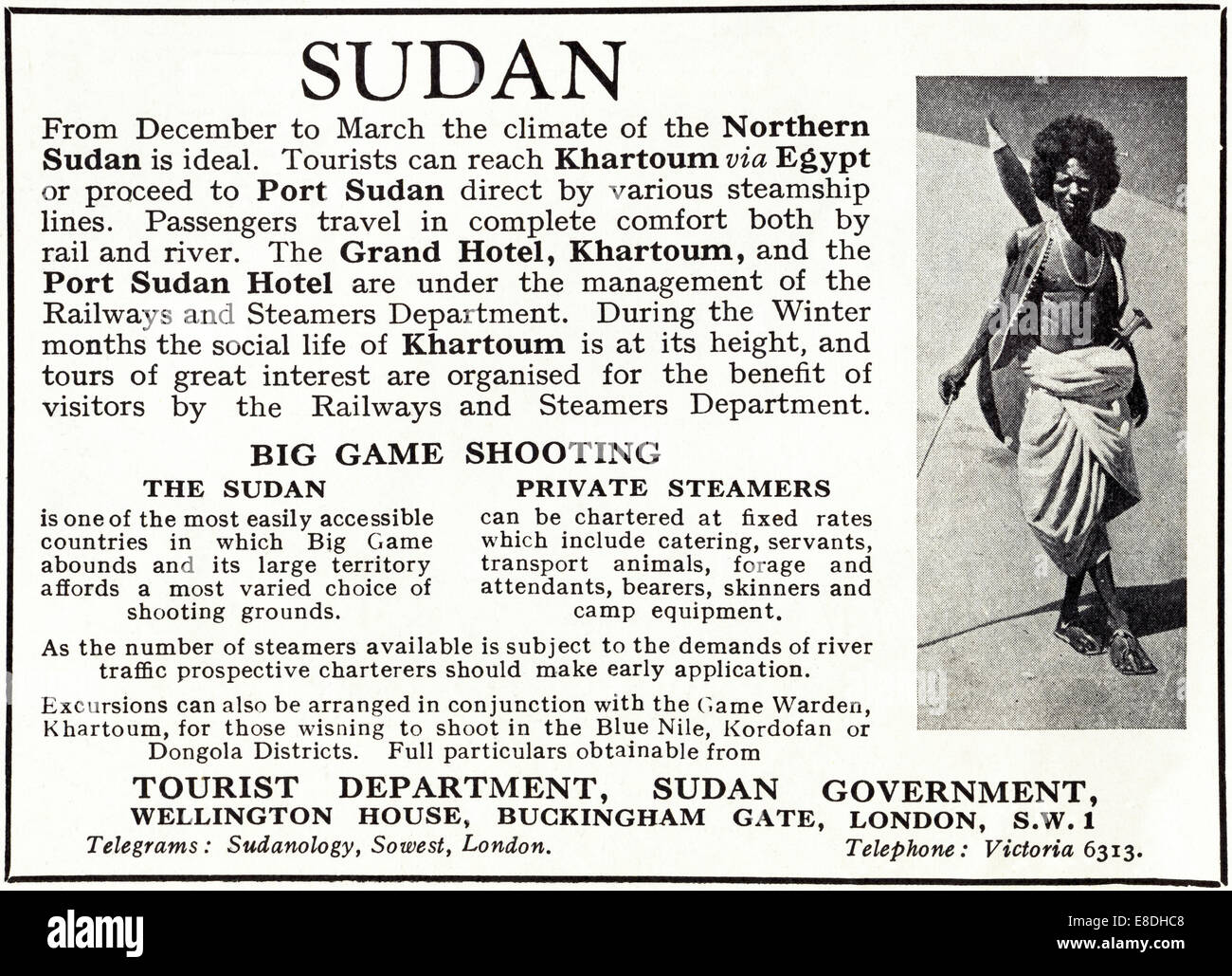 1920s advertisement for big game hunting in SUDAN, Africa in English ...