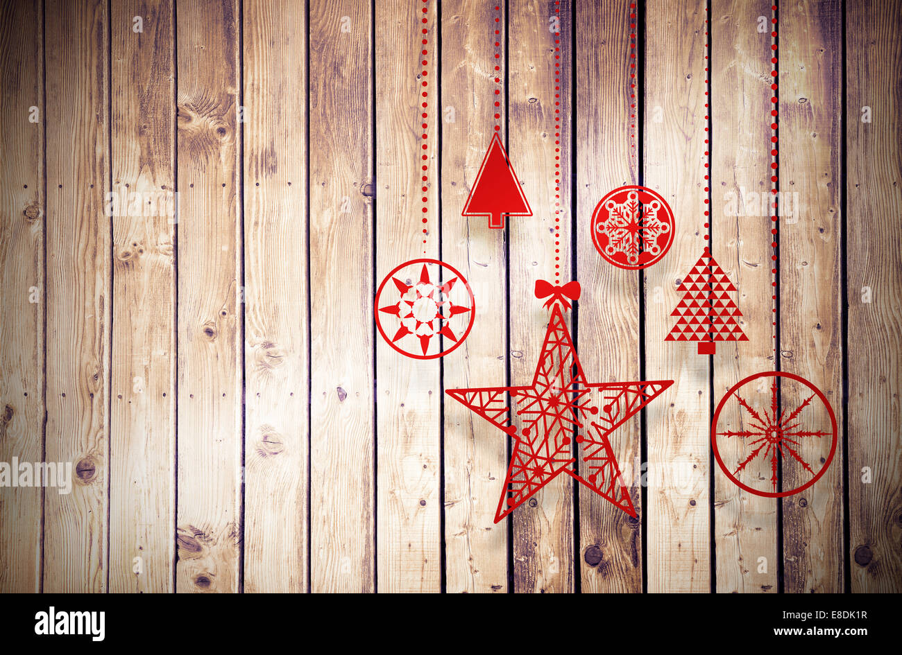 Composite image of hanging red christmas decorations Stock Photo - Alamy