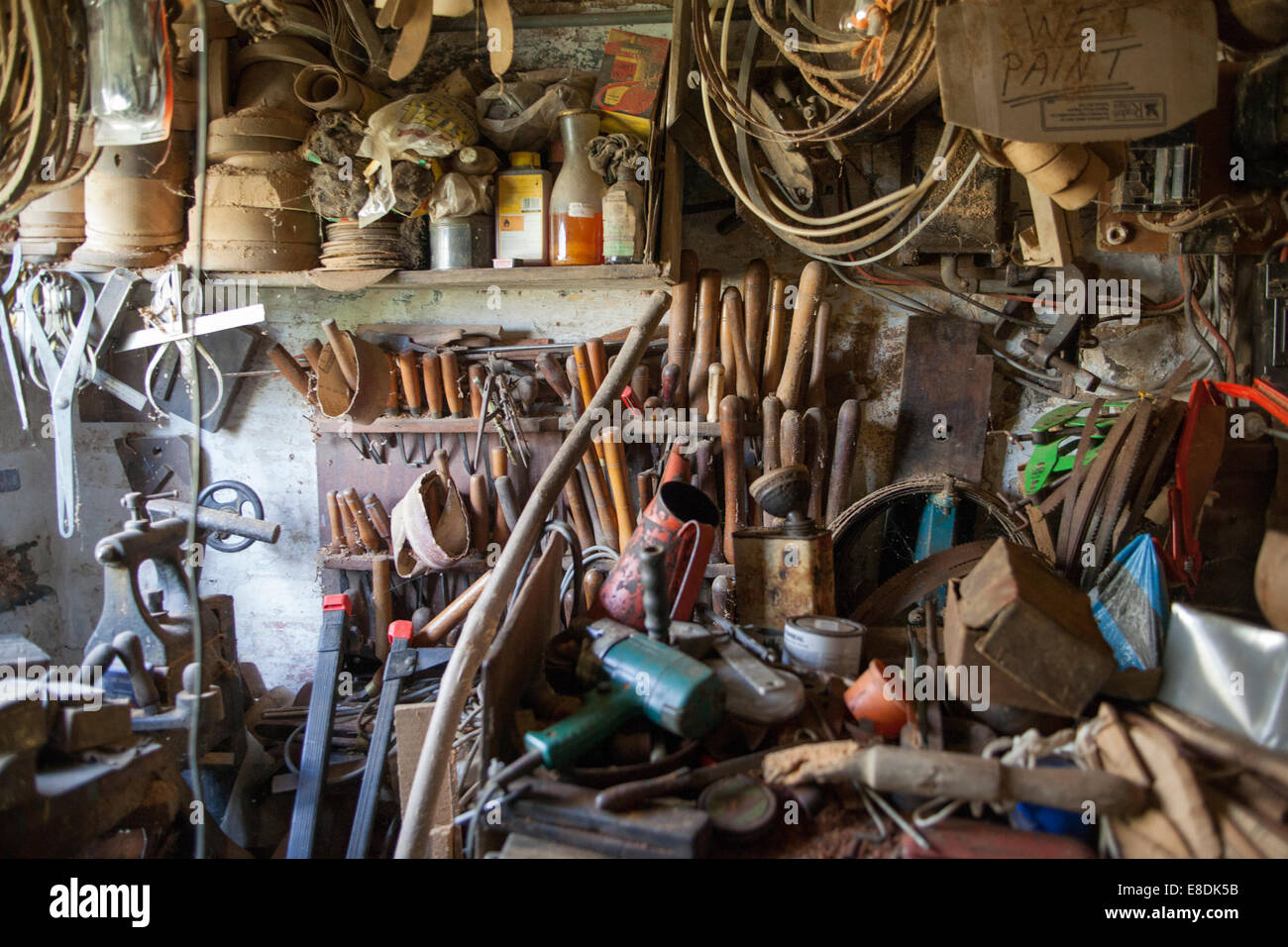 Old lathe wood working room Stock Photo - Alamy