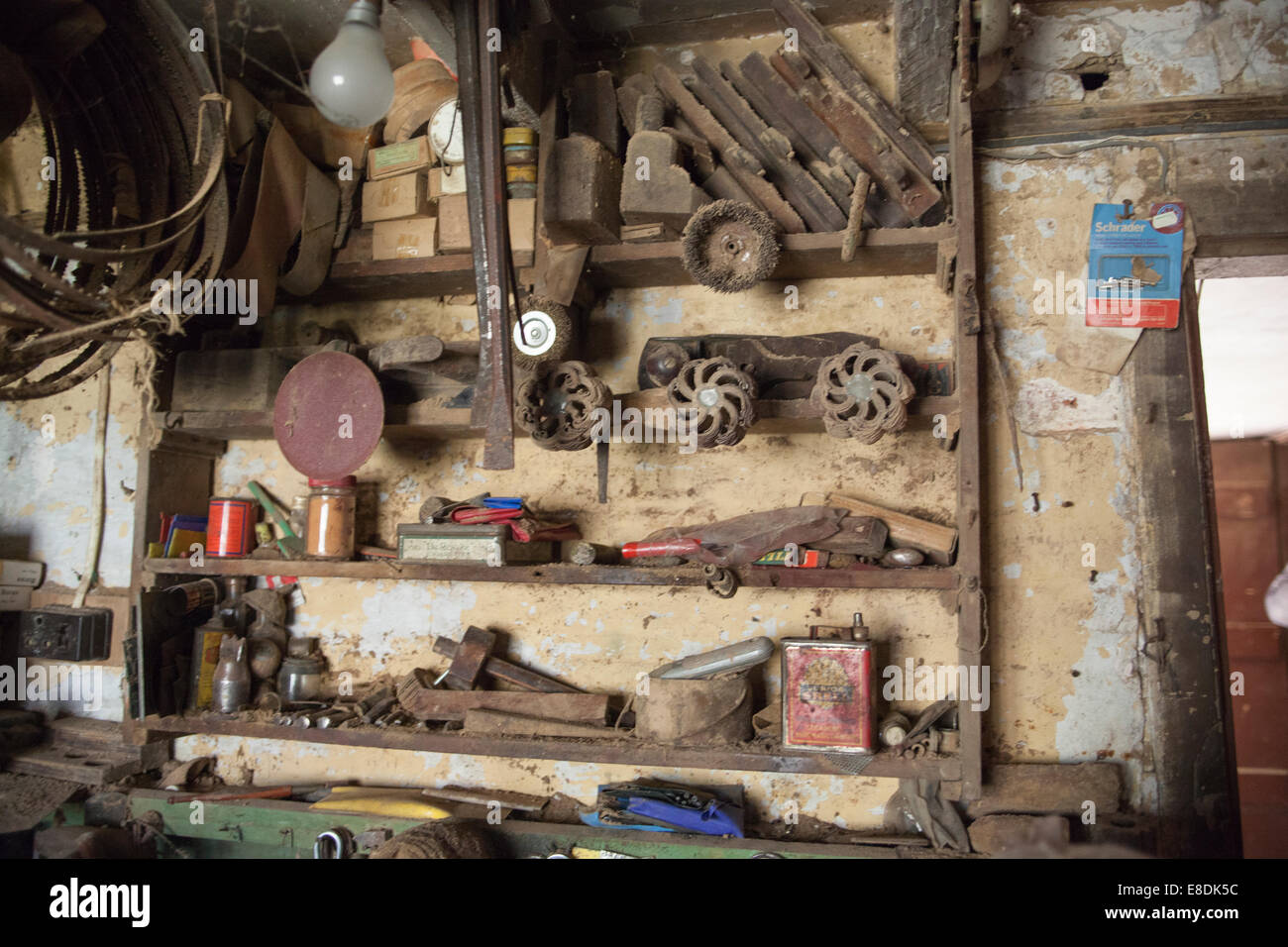 Old lathe wood working room Stock Photo - Alamy