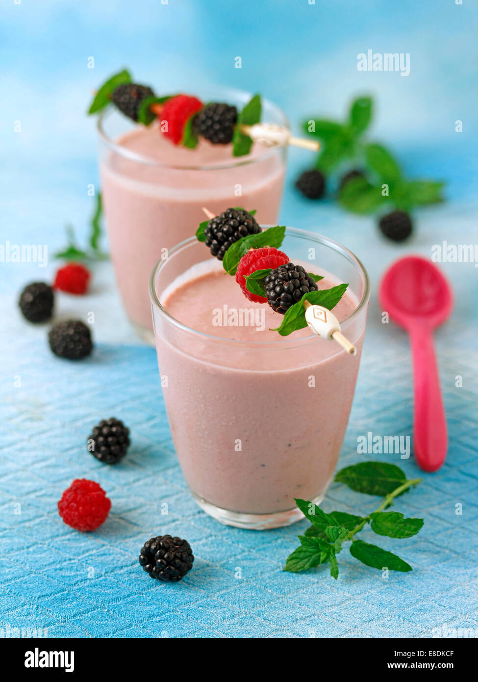 Yogurt with raspberries and blackberries. Recipe available Stock Photo ...