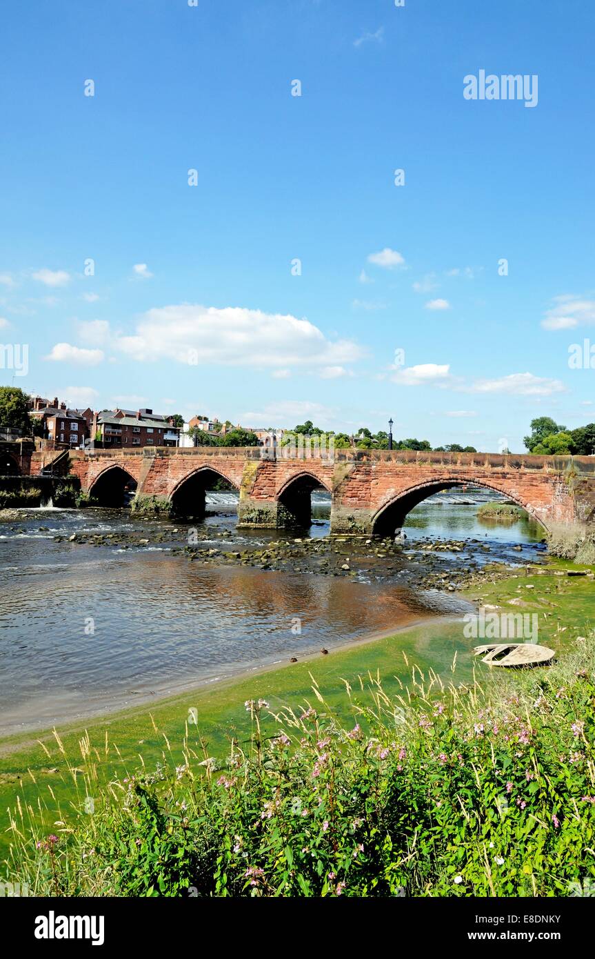 View of Old Dee Bridge along the River Dee, Chester, Cheshire, England ...