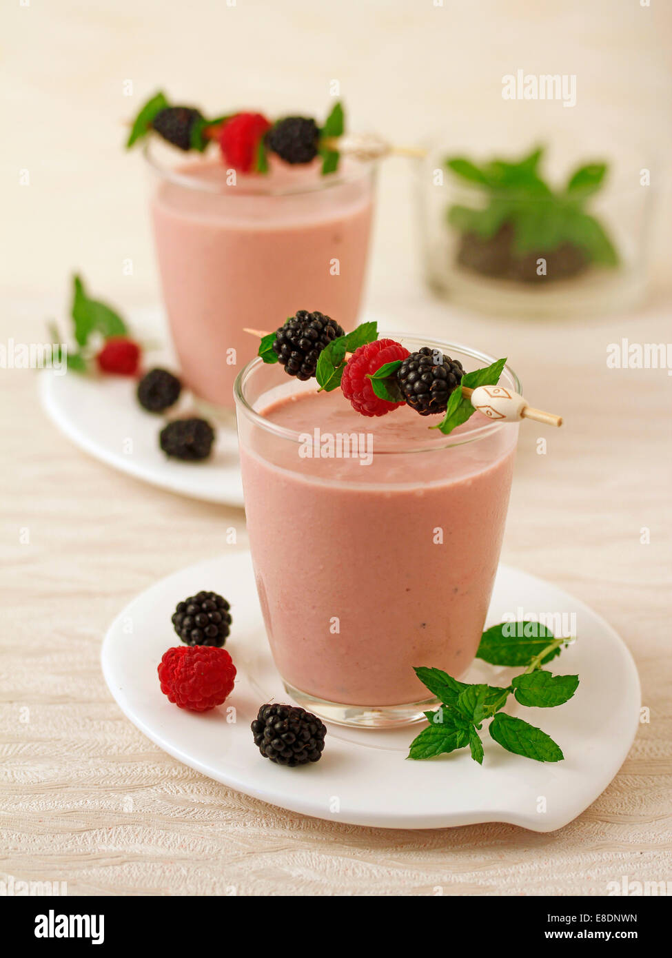 Yogurt with raspberries and blackberries. Recipe available Stock Photo ...