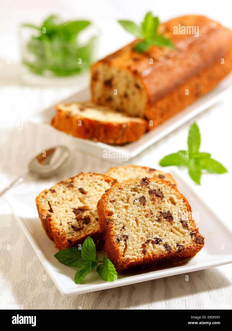 Sponge cake with Greek yogurt and chocolate chunks. Recipe available ...