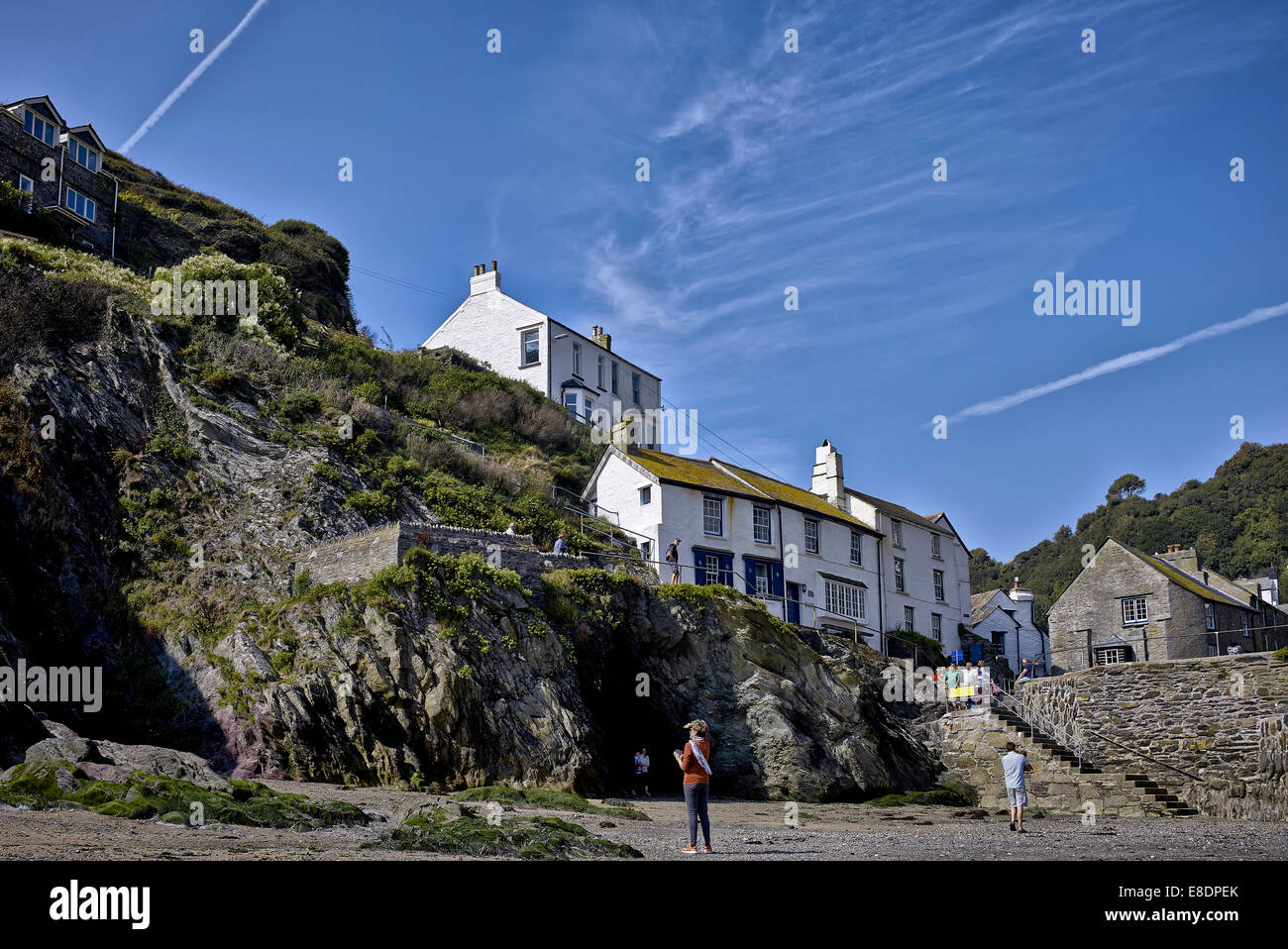 Polperro Cornwall. Hillside elevated quaint cottages overlooking the ...