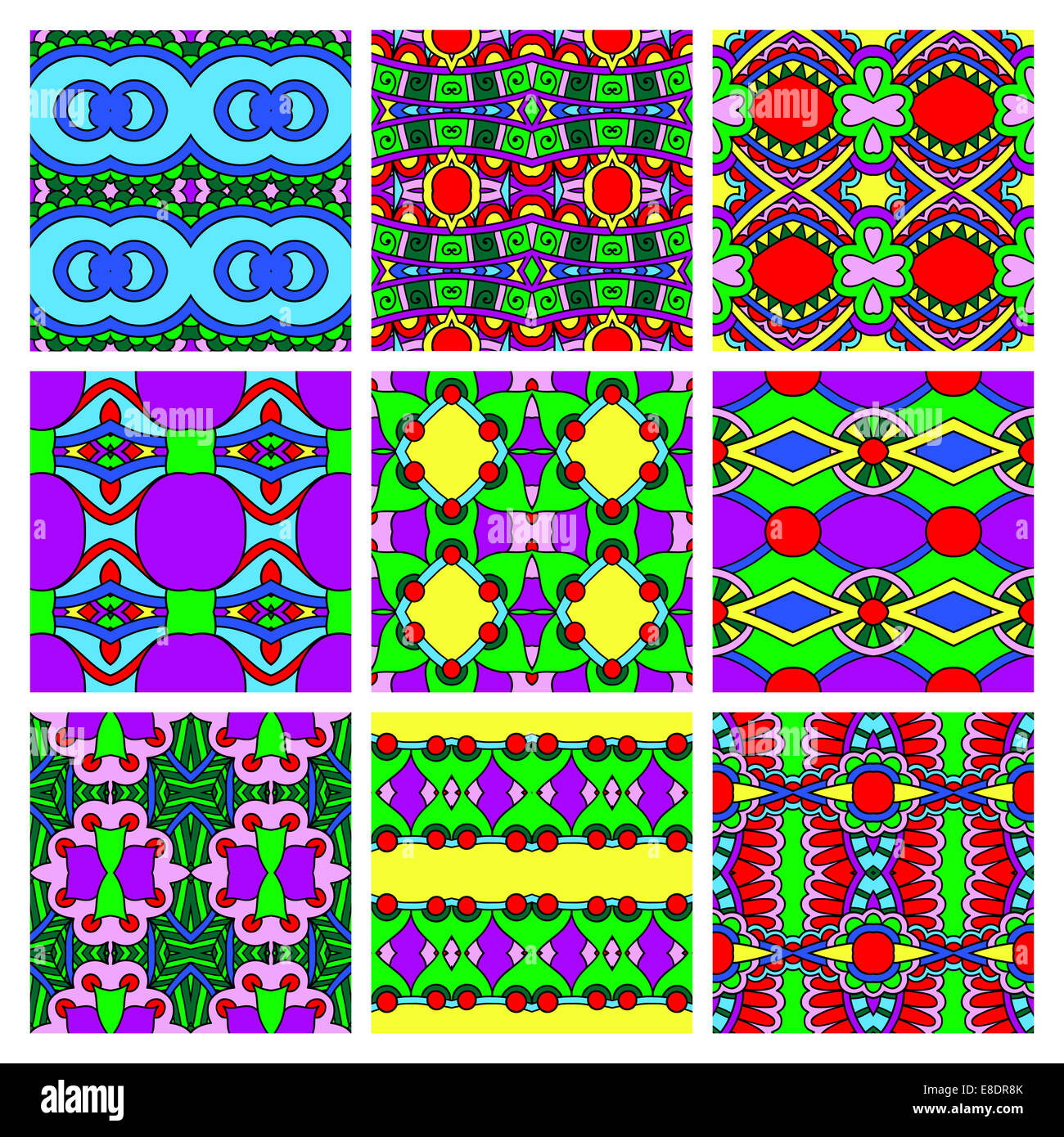 set of different seamless colored vintage geometric pattern Stock Photo ...