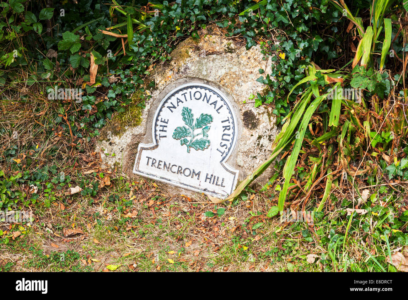 The national trust marker stone emblem Trencrom Hill Cornwall sign name ...