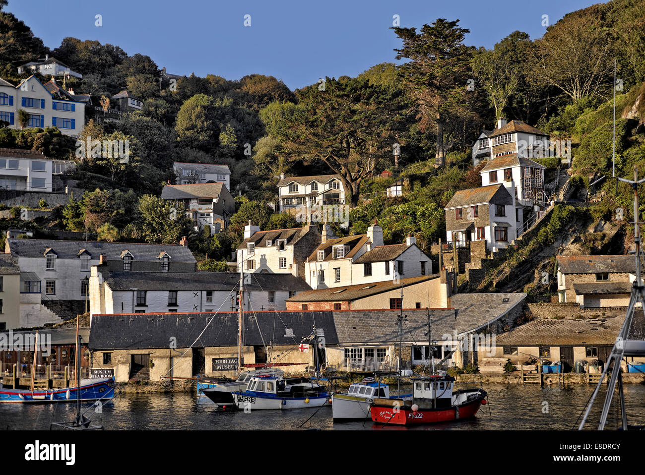 Polperro Cornwall. Hillside elevated quaint cottages overlooking the ...