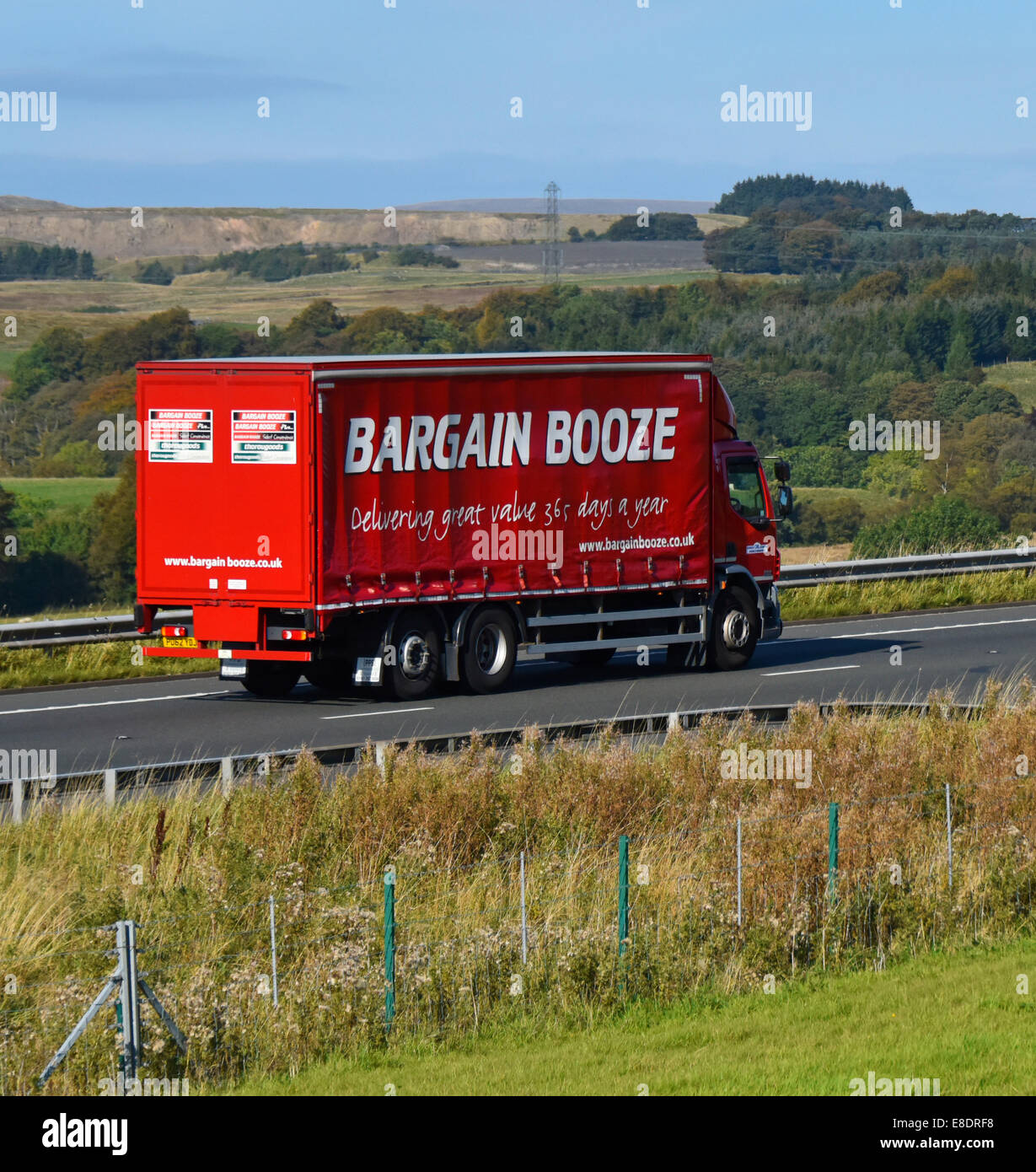 Bargain Booze van. M6 Motorway, northbound. Shap, Cumbria, England ...