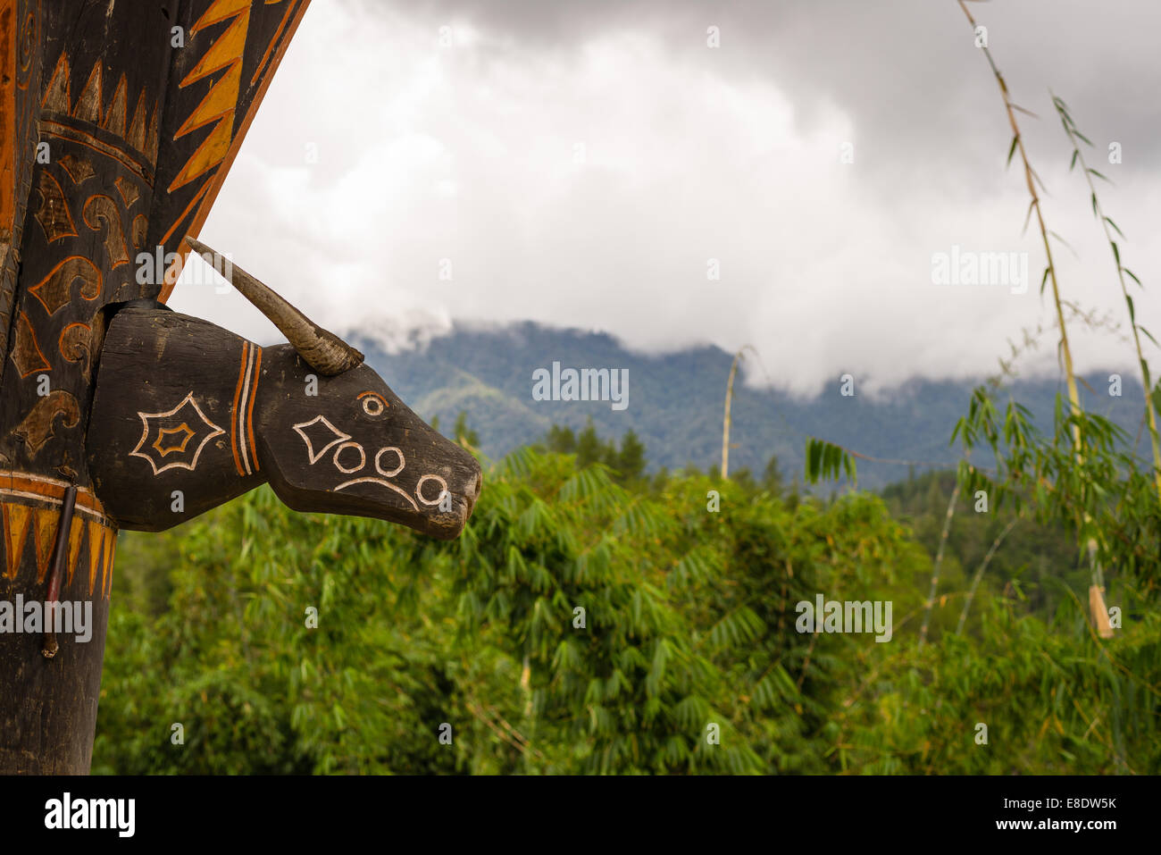 Detail of the facade of a traditionally decorated public church in Tana ...
