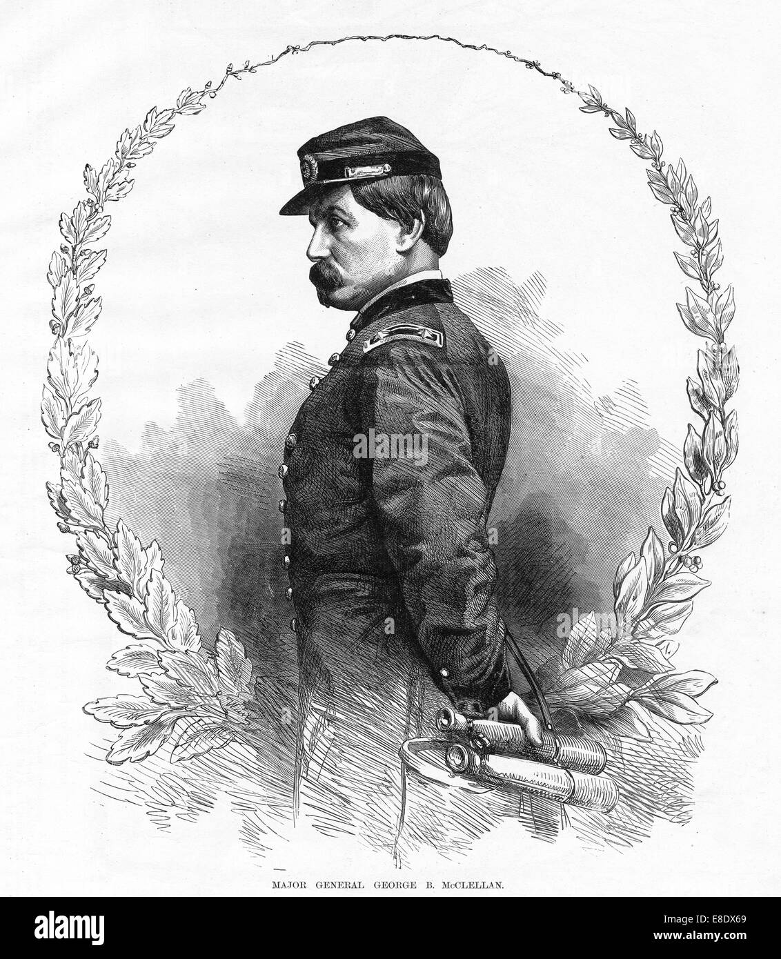 Engraving of Major General George B. McClellan from "Famous Leaders and ...
