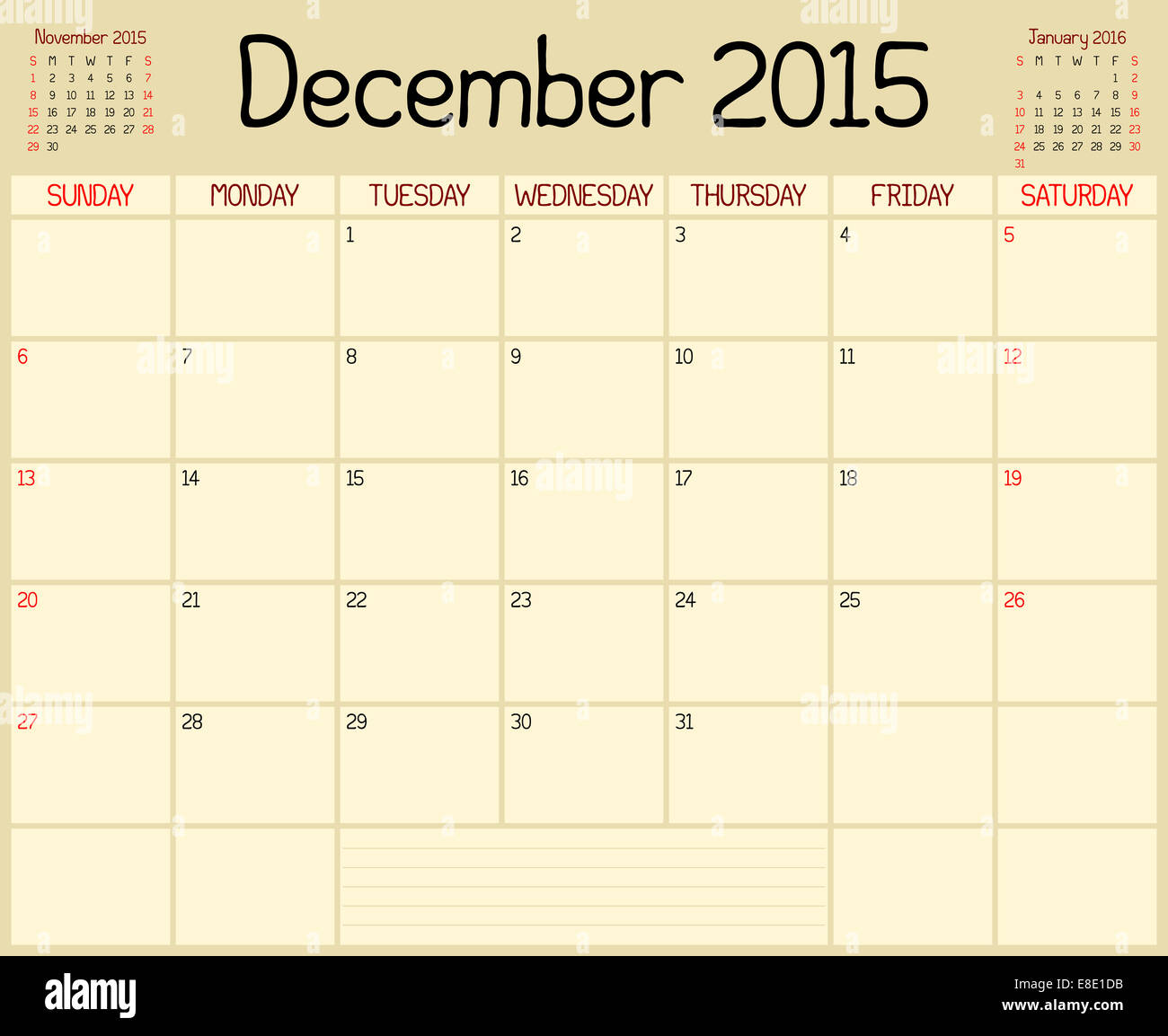 A monthly planner calendar for December 2015. A custom handwritten ...