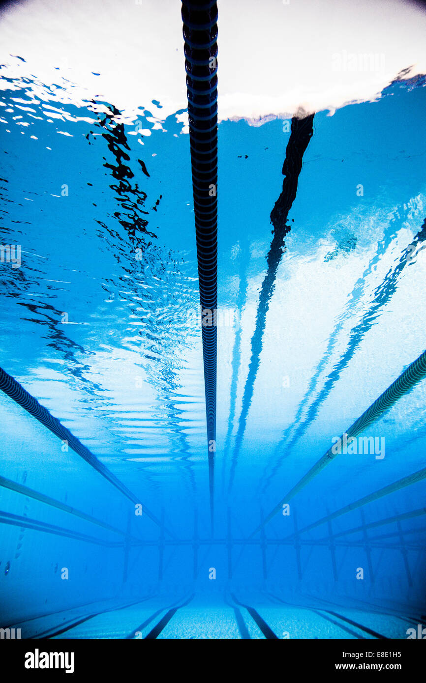 Empty 50m Olympic Outdoor Pool and Dividing lines from Underwater Stock ...