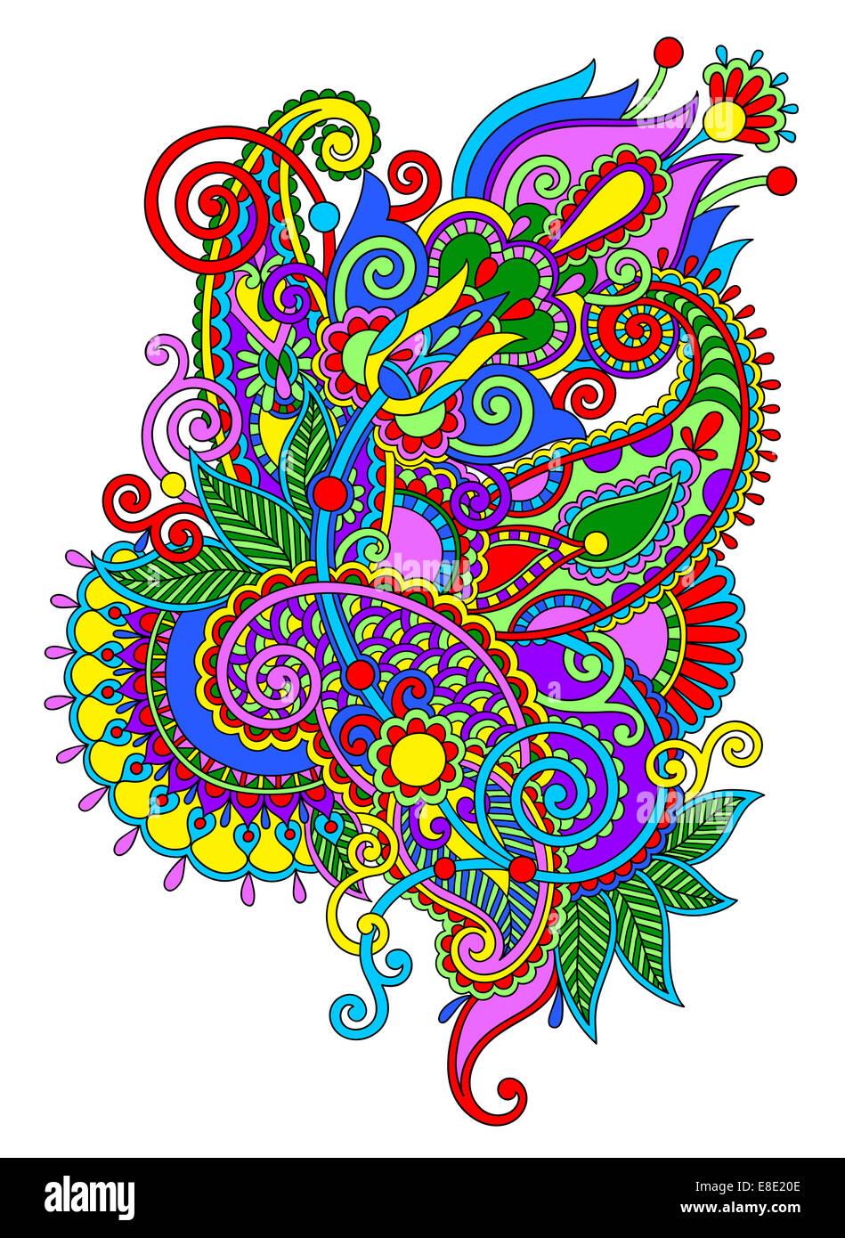 original hand draw line art ornate flower design. Ukrainian trad Stock ...