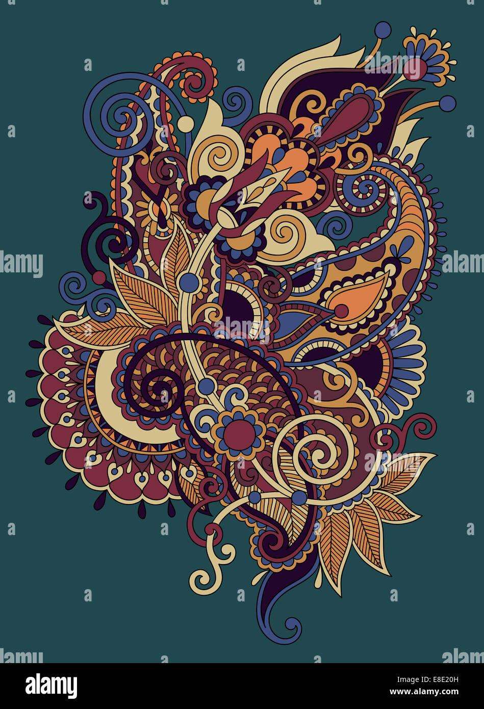 original hand draw line art ornate flower design. Ukrainian trad Stock ...