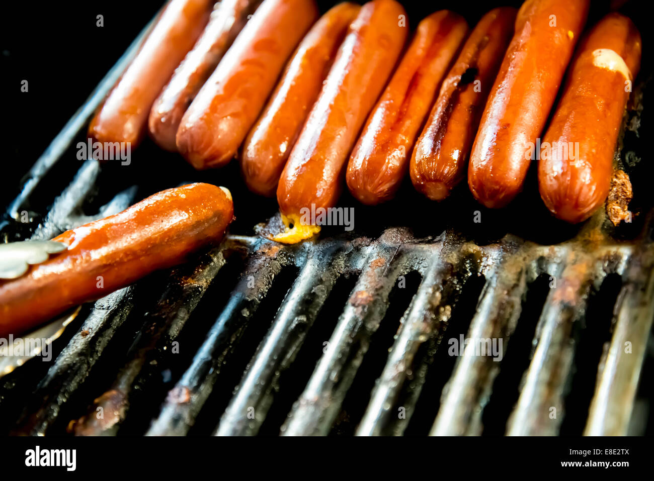 hotdogs cooking on the outdoor barbeque grill Stock Photo - Alamy