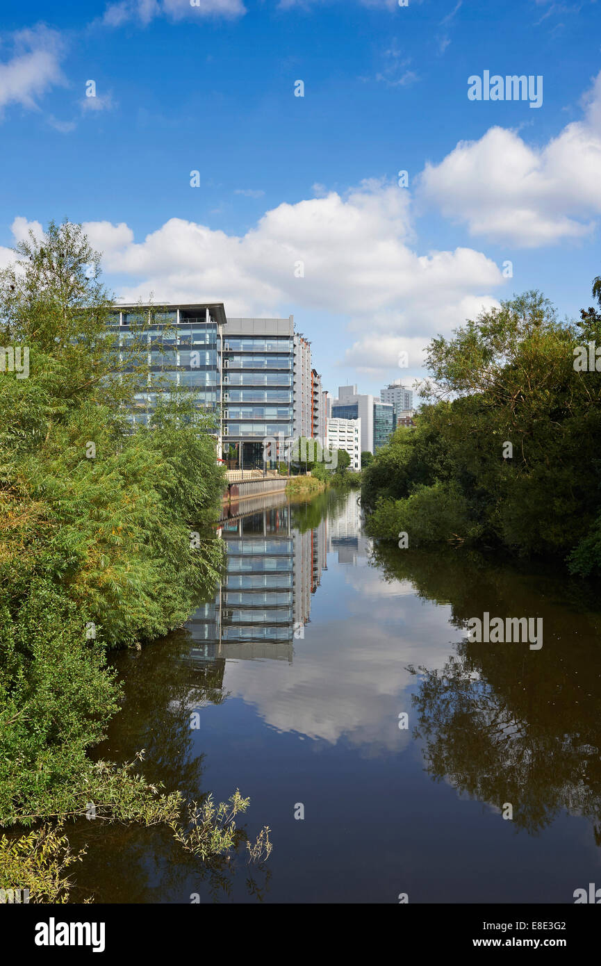 The River Aire Leeds, Whitehall business district, on the west side of ...