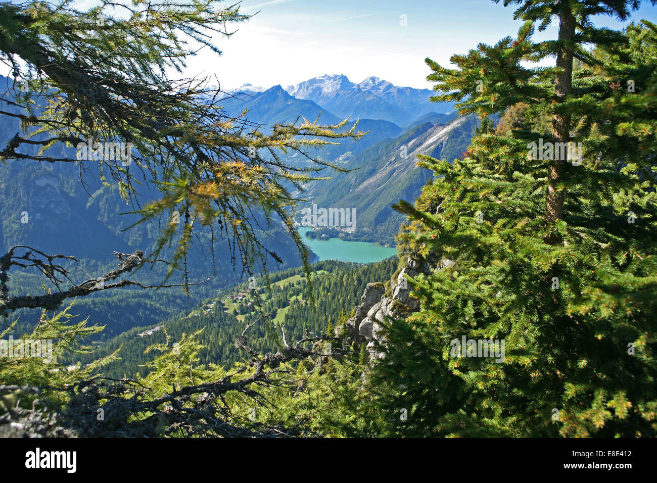 Alpine View with lake in the distance Stock Photo - Alamy