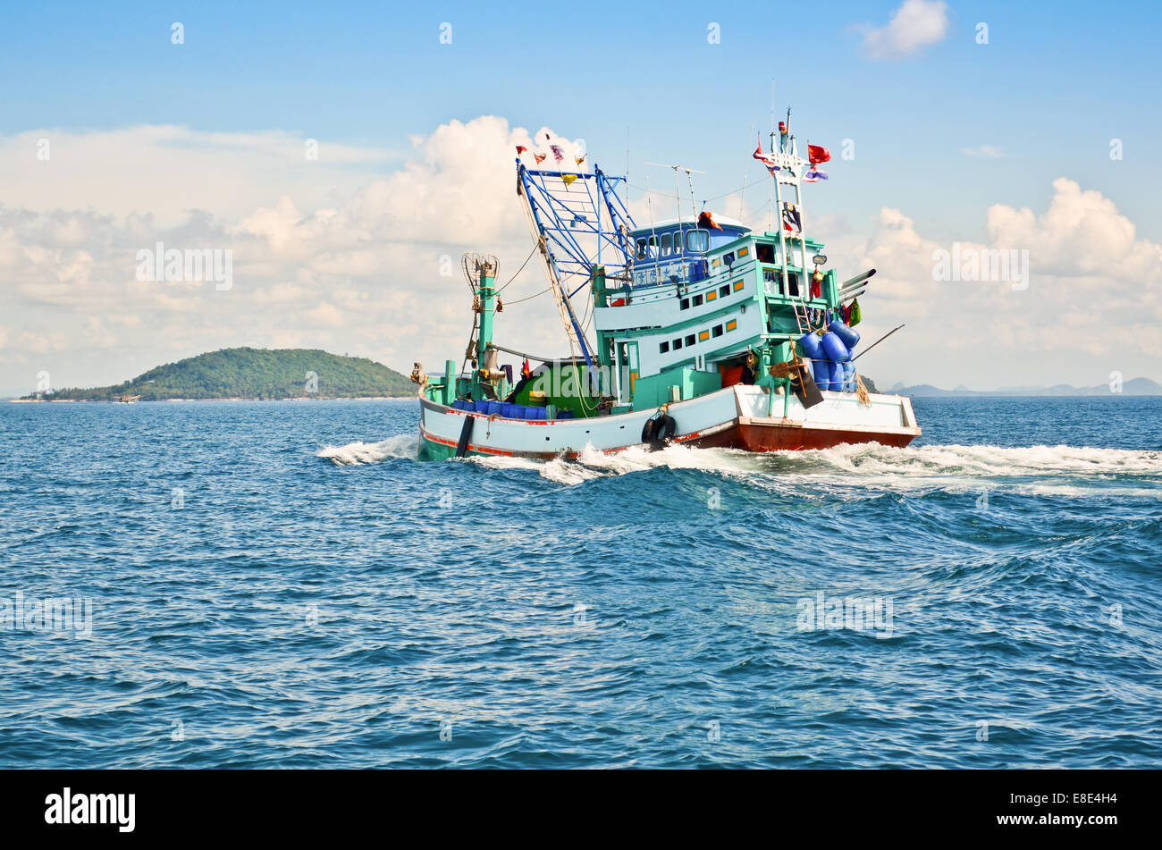 Fishing boat was sailing back to shore, Thailand Stock Photo - Alamy