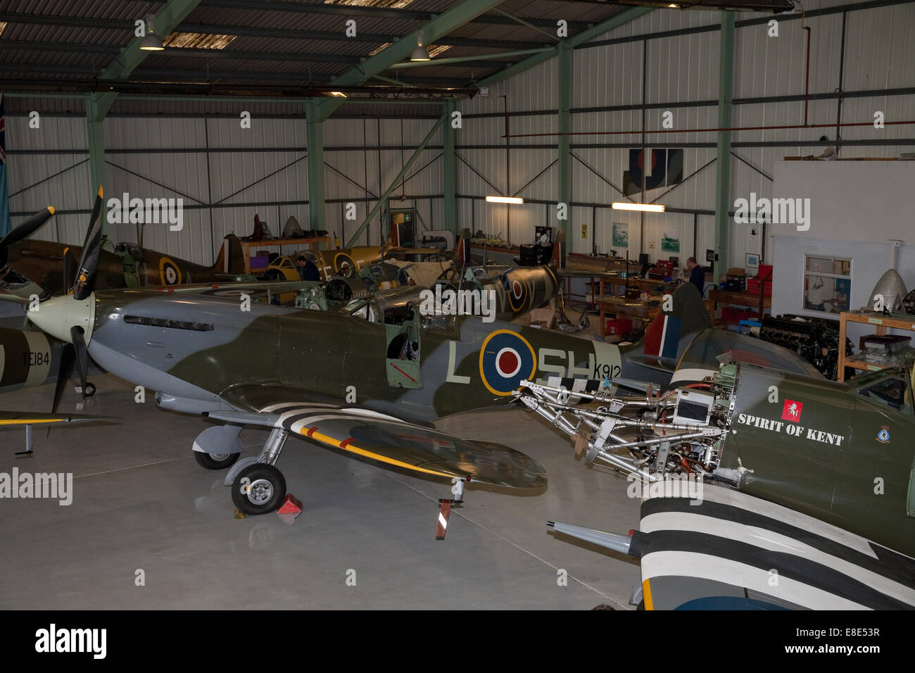 Various planes kept in the Biggin Hill Heritage Hangar Stock Photo - Alamy