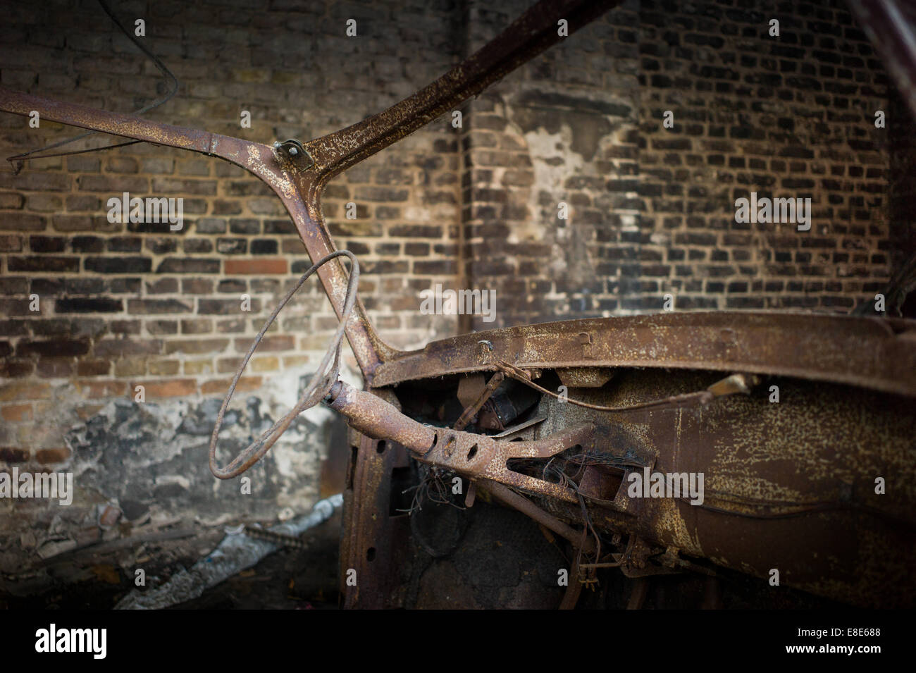 Berlin, Germany, burned-out car in a garage in Prenzlauer Berg Stock ...