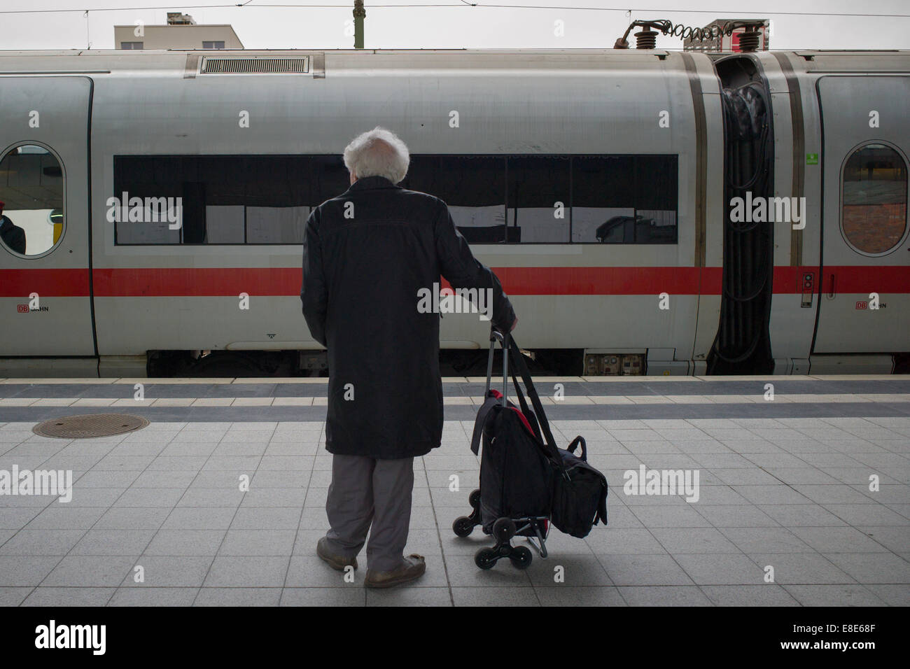 Berlin, Germany, Station healthy well: old man waiting for his train ...