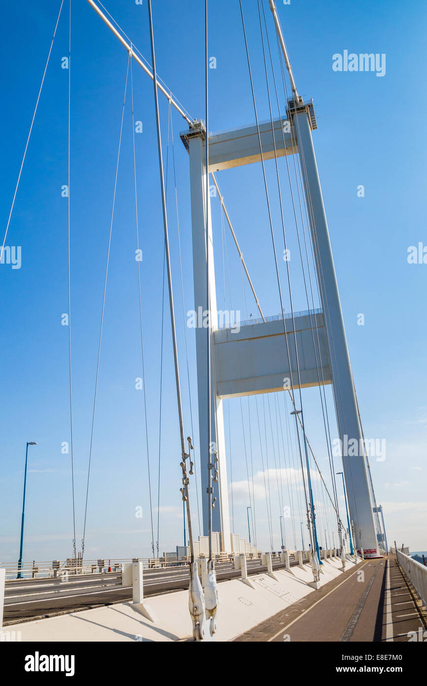 Support tower of the Severn Bridge carrying traffic and pedestrians ...