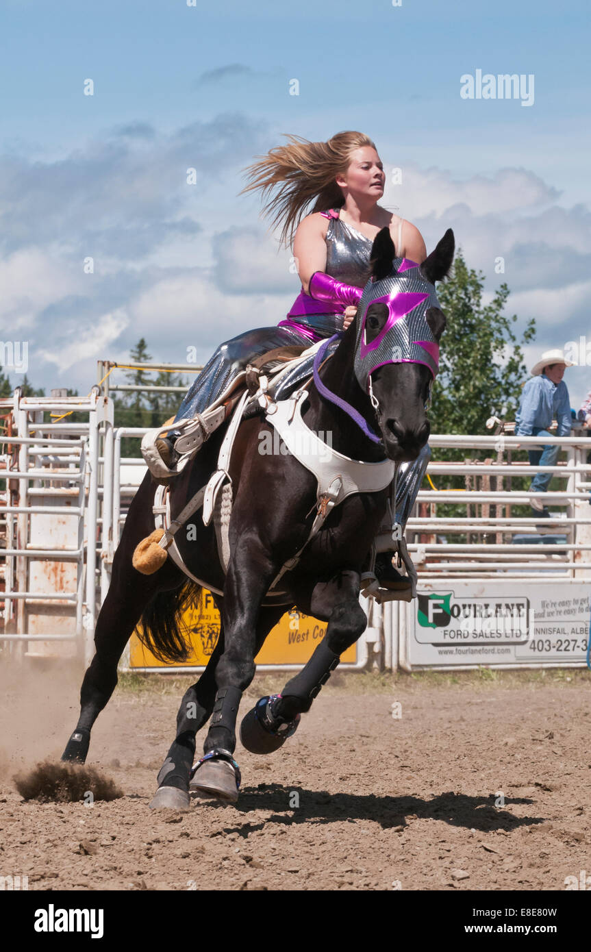Female trick rider, Caroline Stampede, rodeo, Caroline, Alberta, Canada ...